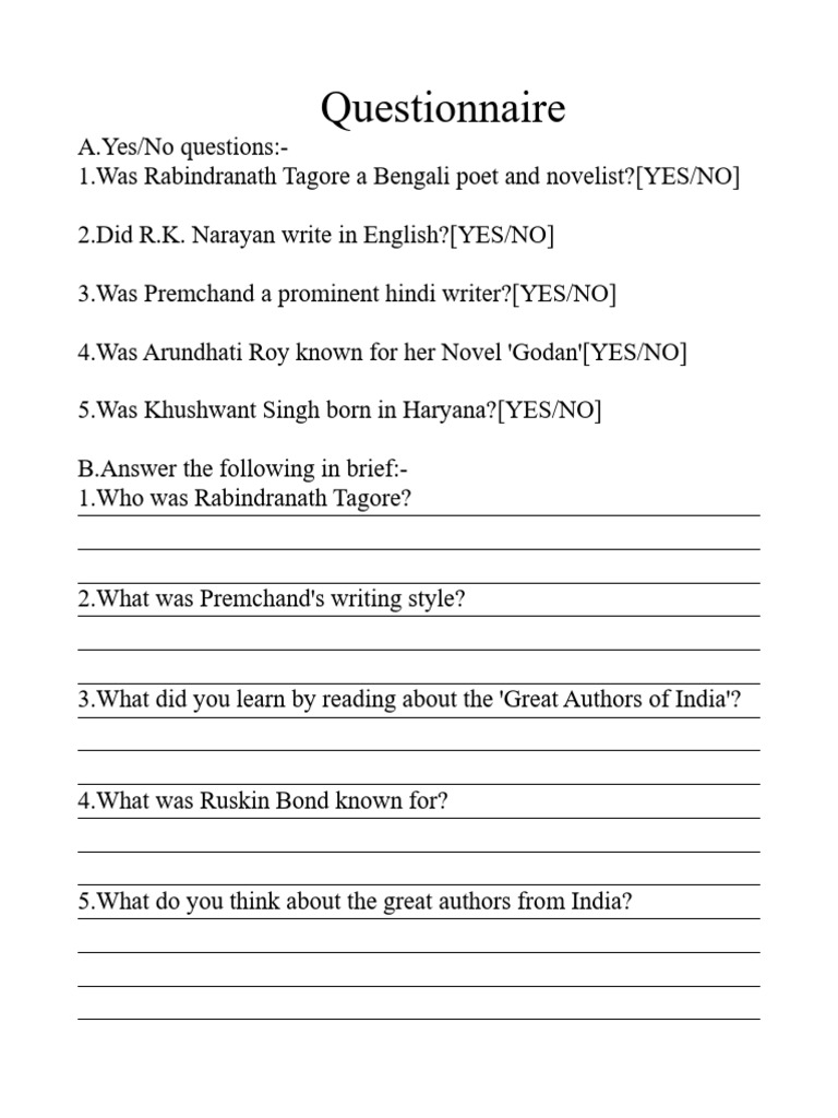 Class 12 English Project Questionnaire | PDF