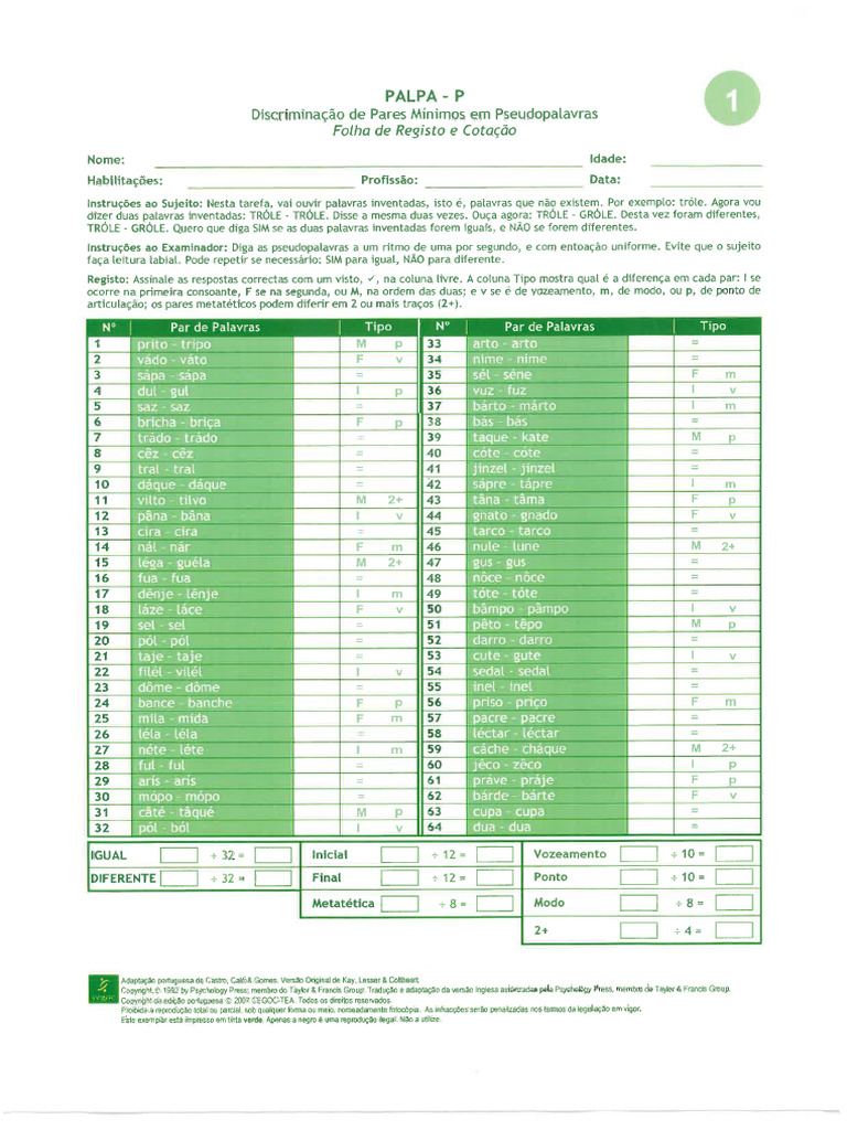 PALPA Grupo I 1-17 | PDF