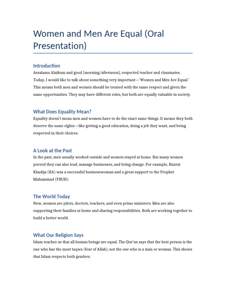 Women and Men Are Equal Oral Presentation | PDF
