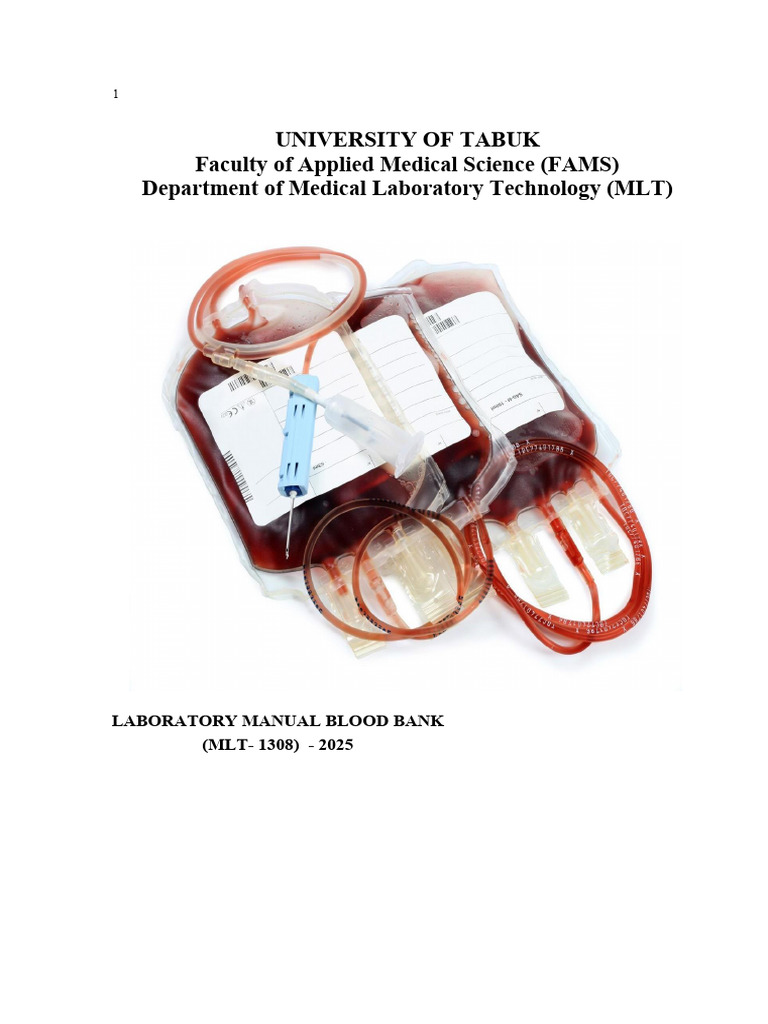 Blood Bank Laboratory Manual 2025 | PDF | Blood Type | Blood Plasma
