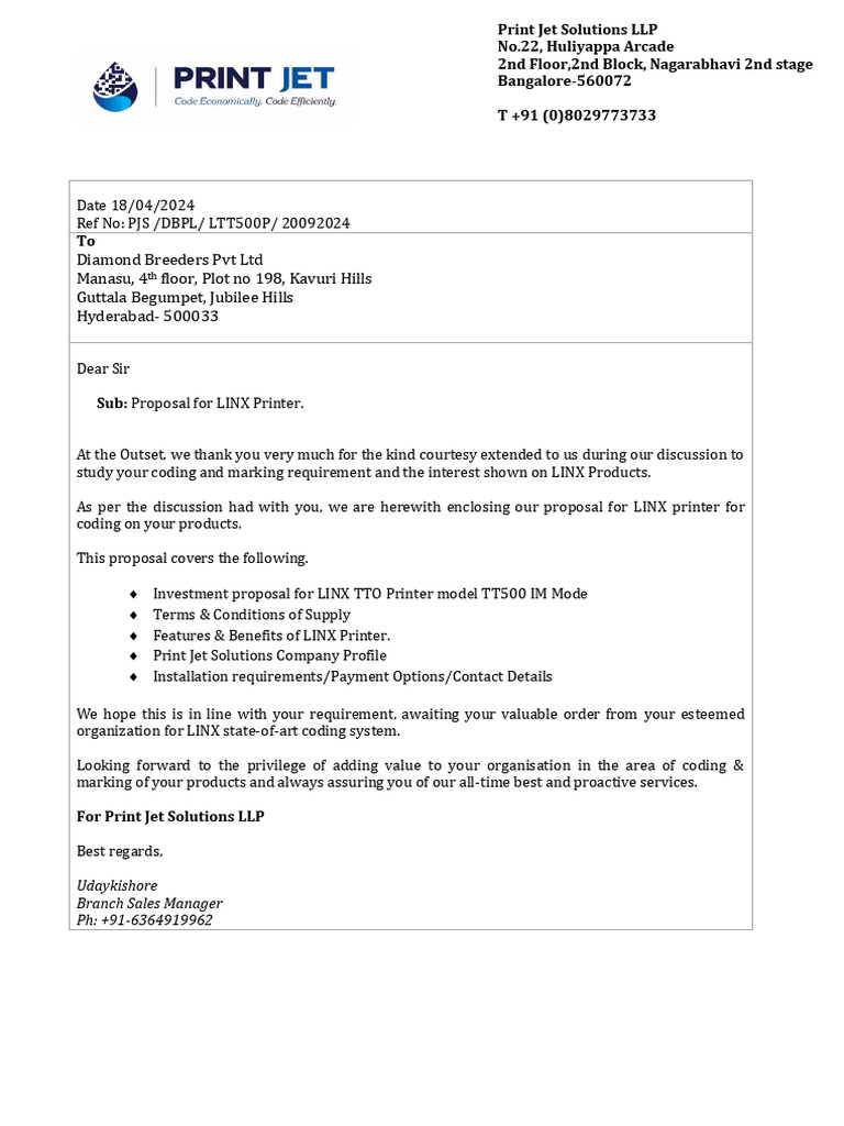 Diamond Breeders PVT LTD - LINX TT500 IM Model Printer - 18042022 | PDF ...