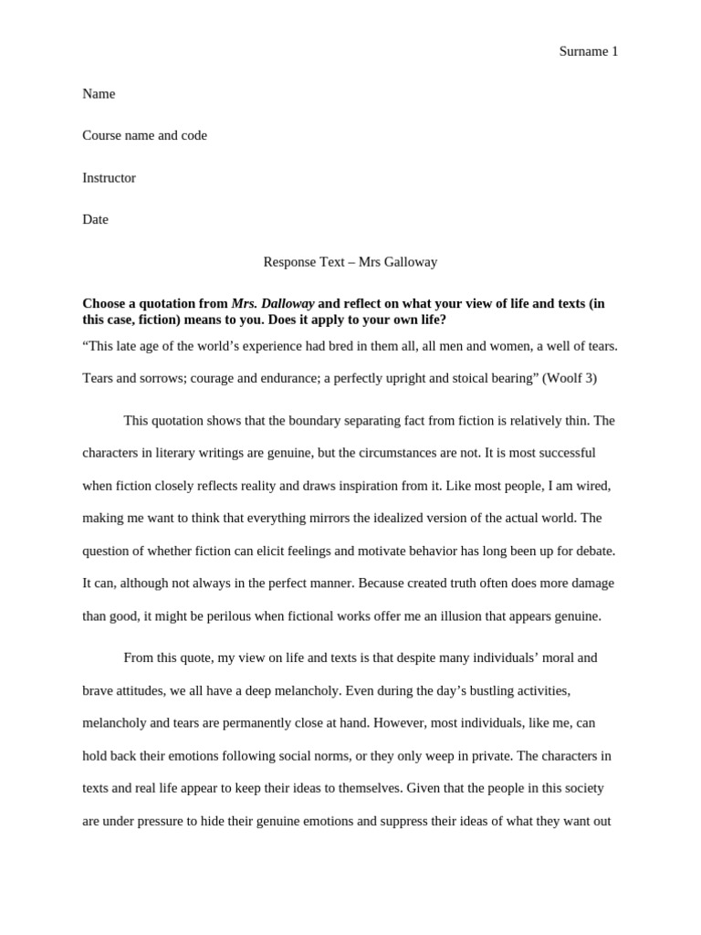 Response 2 Quotations | PDF | Mrs Dalloway