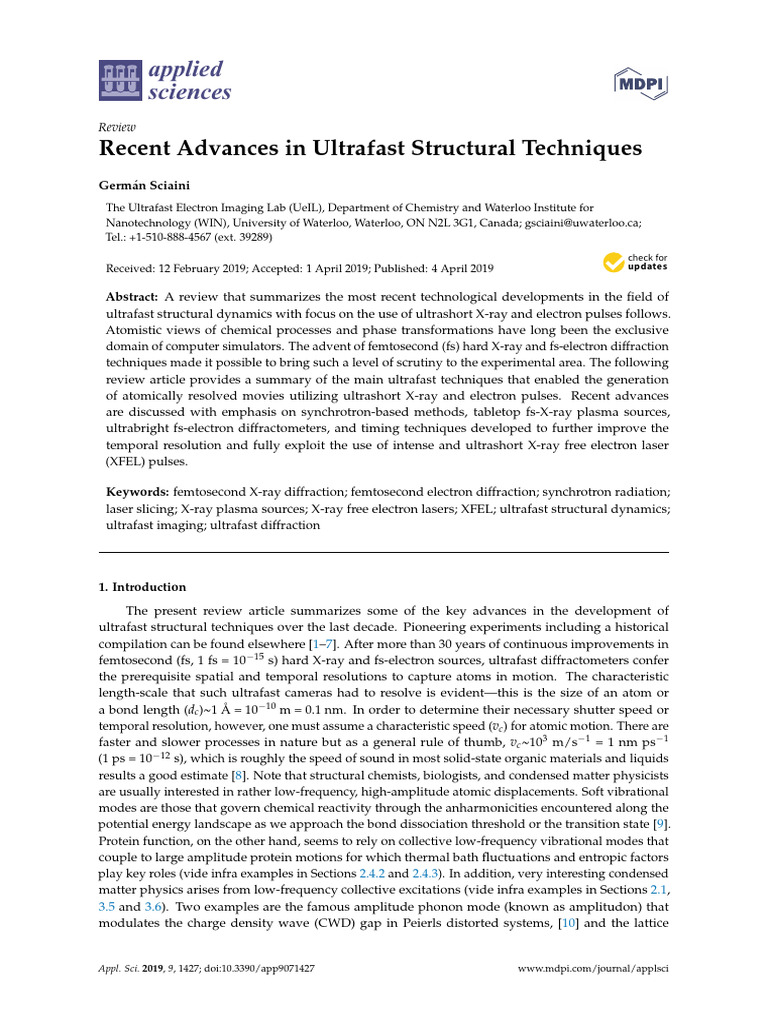 Recent Advances in Ultrafast Structural | PDF | Ultrashort Pulse | Laser