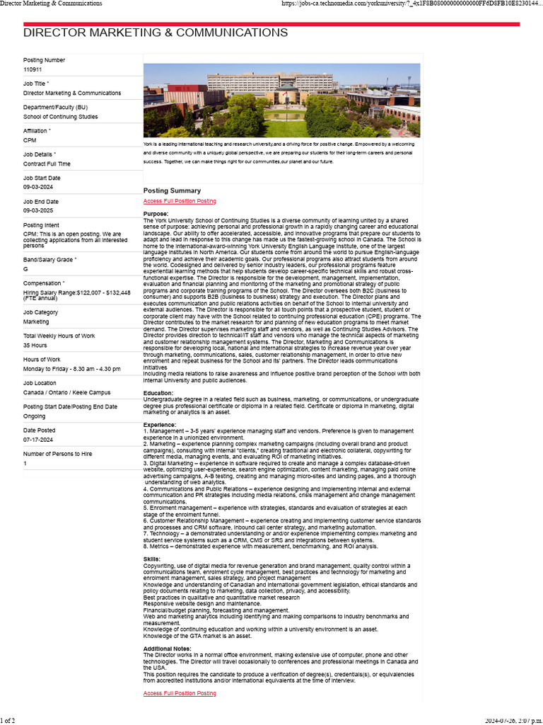 Job Posting Summary - Director Marketing & Communications | PDF ...