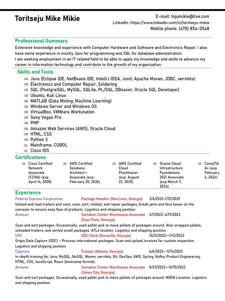 Toritseju Mike Mikie Resume 2025 v9 8RPx1Z xLqTpy | PDF | My Sql ...