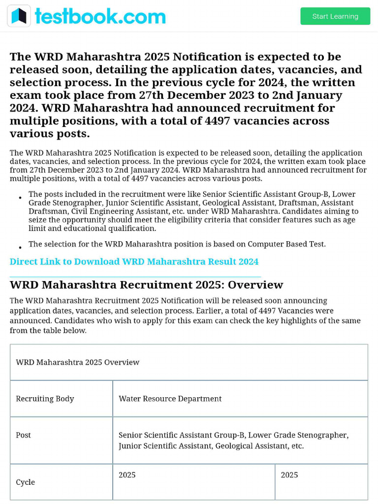 WRD Maharashtra Recruitment 2025exam Info | PDF