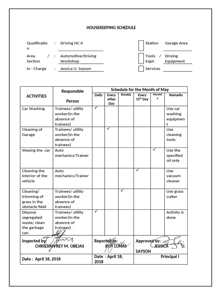 Maintain Training Facilities 9 Forms and Workshop Layout - Obejas | PDF | Housekeeping | Vehicles