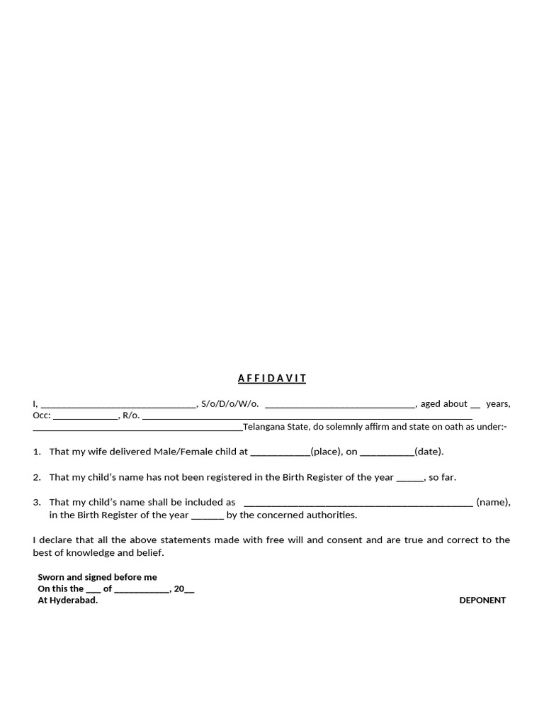 Child Name Inclusion Affidavit Sample | PDF