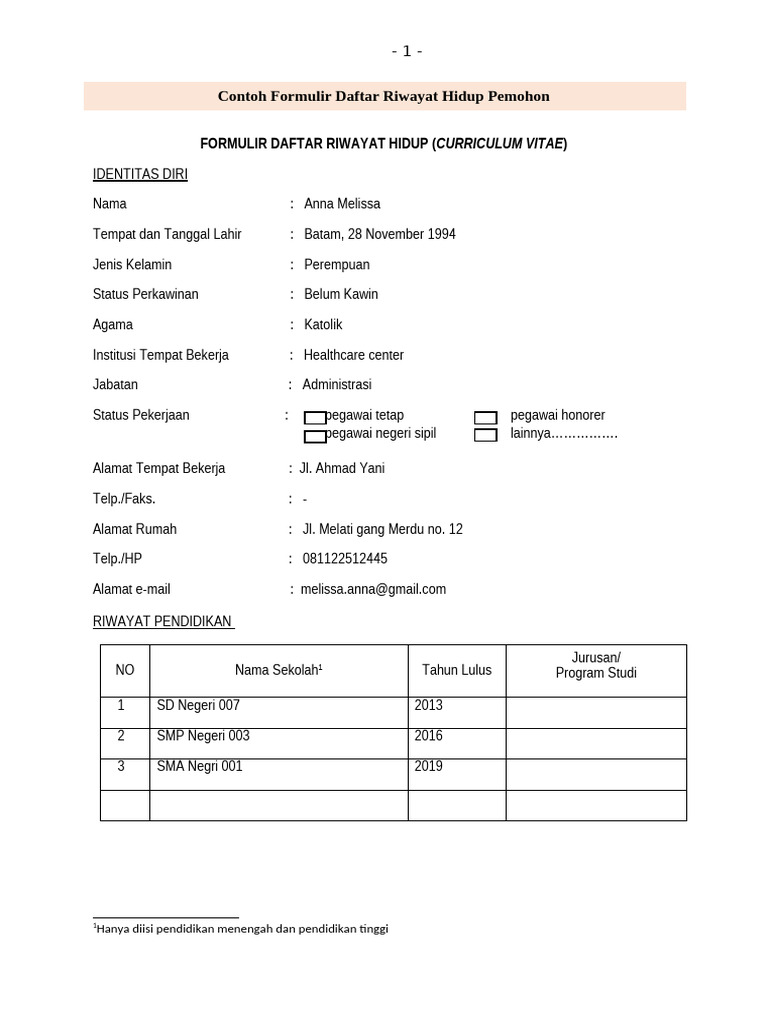 Formulir Daftar Riwayat - Hidup - Pemohon - 0 | PDF