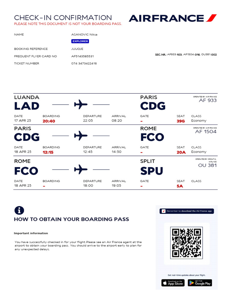 Check-In Confirmation Documents | PDF | Civil Aviation | Transport