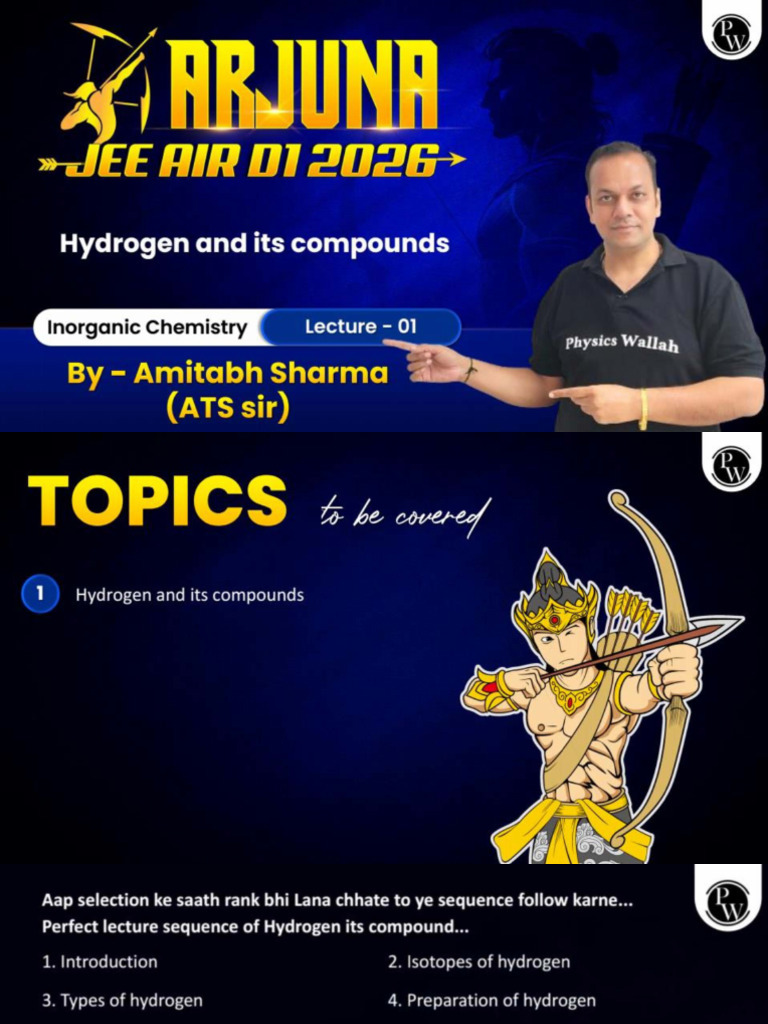 Hydrogen and Its Compounds 01 - Class Notes - Arjuna JEE AIR D1 2026 | PDF