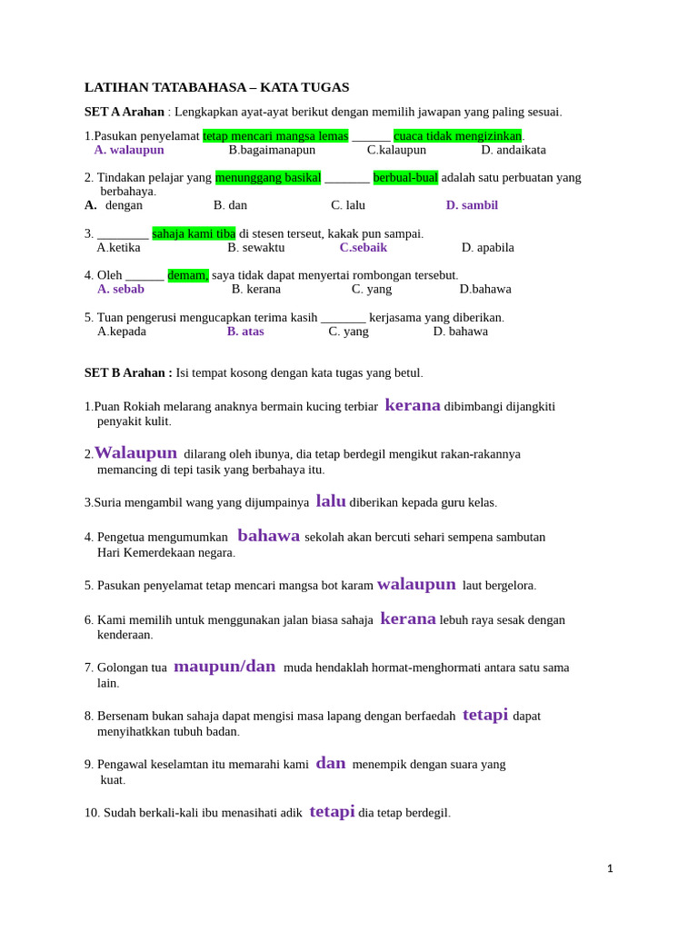 Latihan Kata Tugas untuk Pelajar | PDF