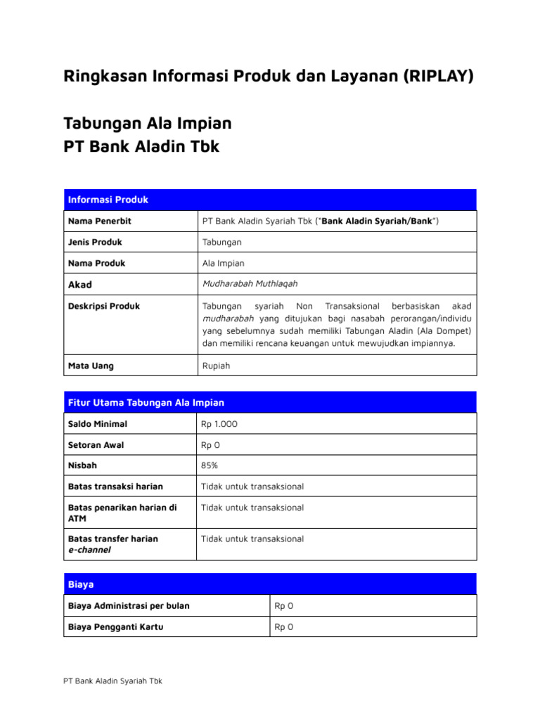 Ringkasan Informasi Produk Dan Layanan RIPLAY Ala Impian | PDF