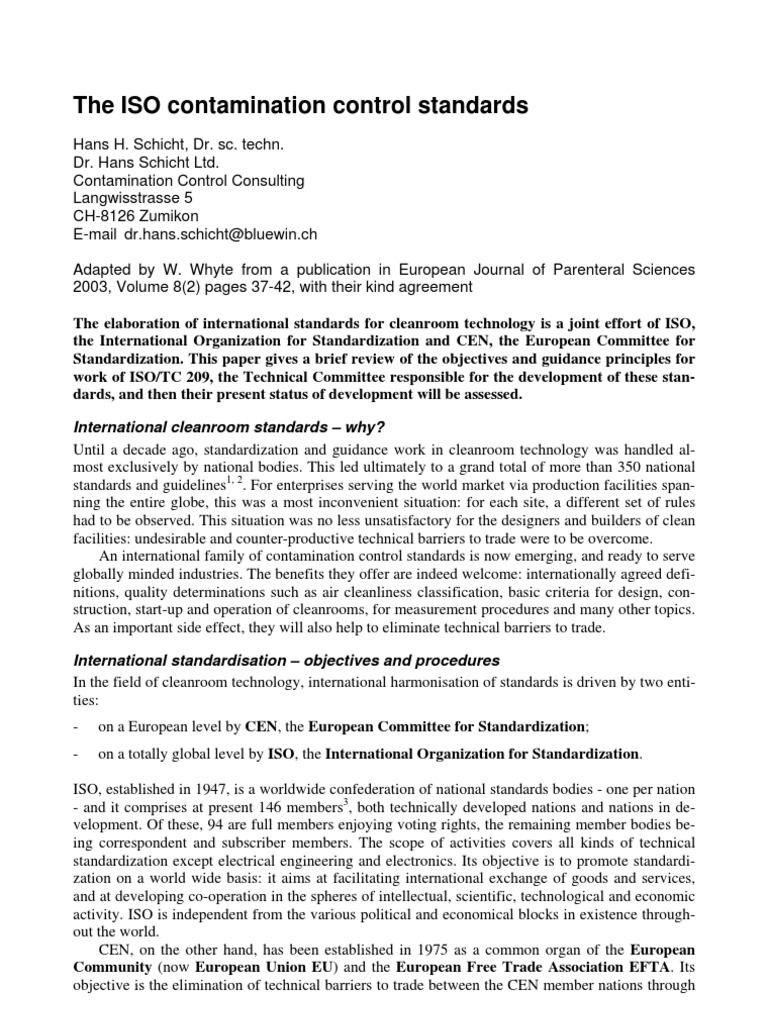 ISO Contamination Control Standards Overview | PDF | International ...