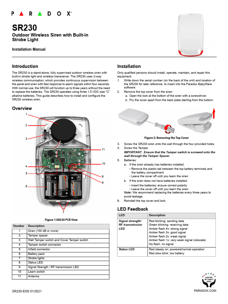 SR230 Outdoor Siren Installation Guide | PDF | Electronics | Electrical ...