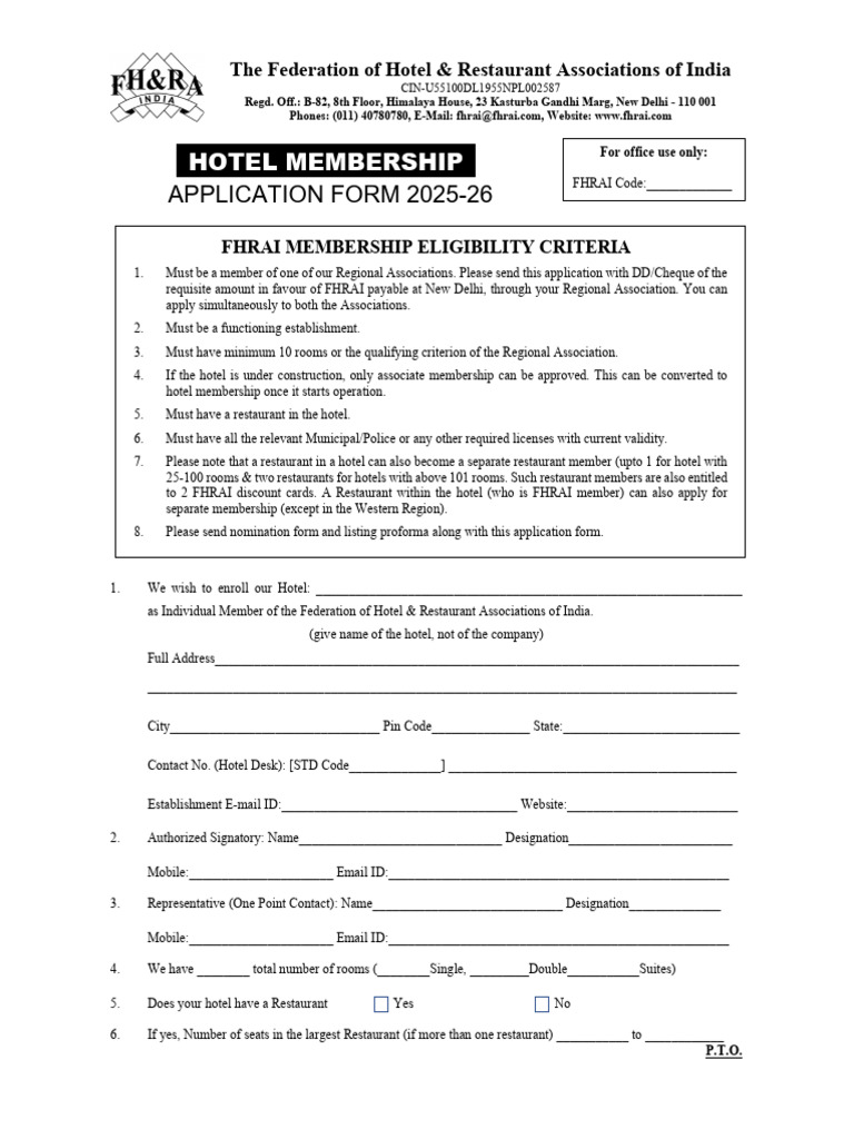 NEW Hotel Membership Application | PDF | Signature