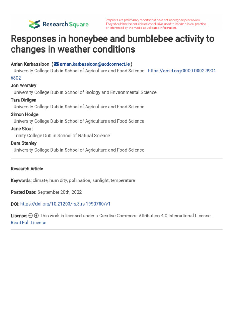 Responses in Honeybee and Bumblebee Activity To CH | PDF | Bumblebee ...