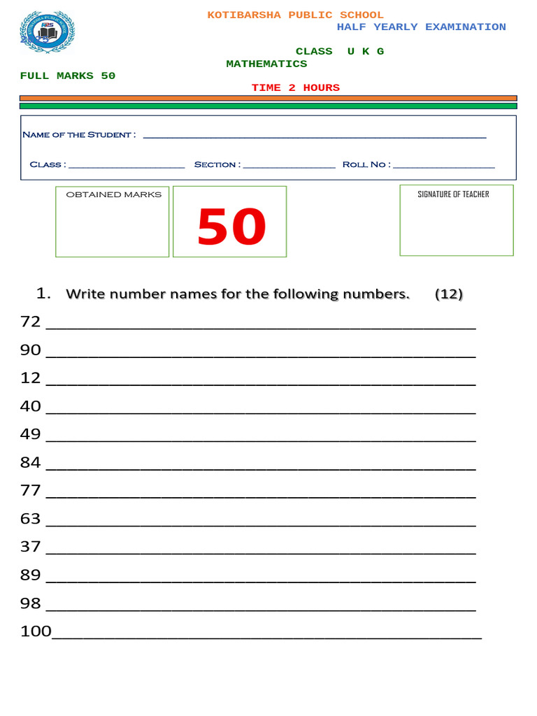 Ukg Mathematics | PDF