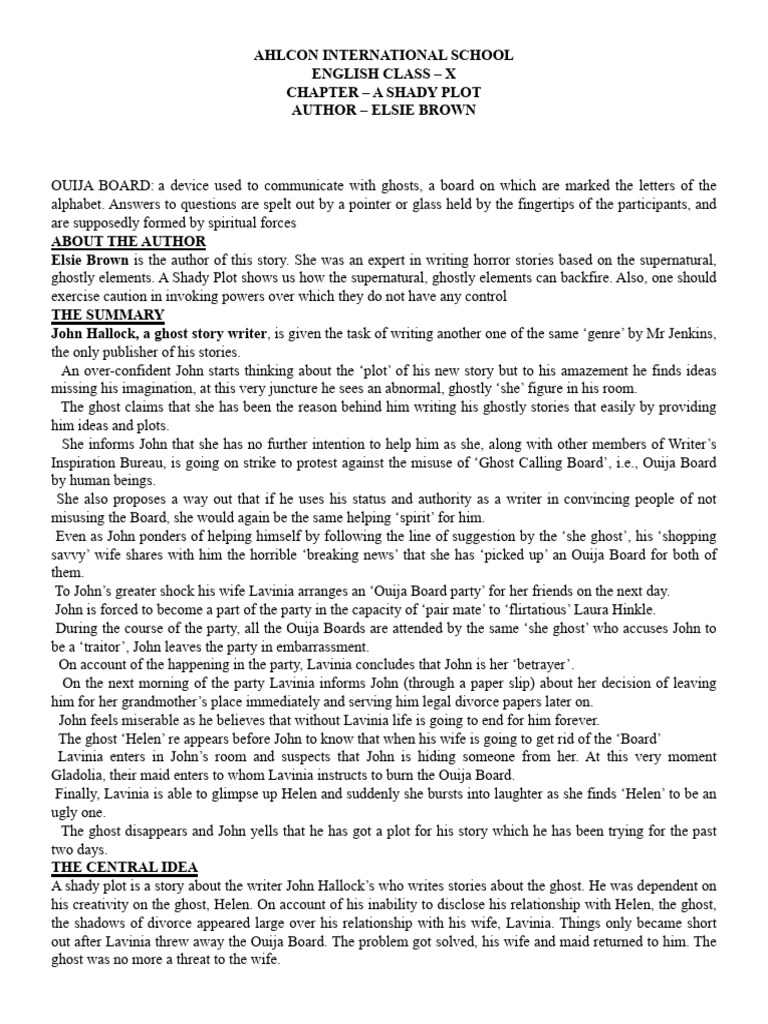 A Shady Plot: Summary and Themes | PDF