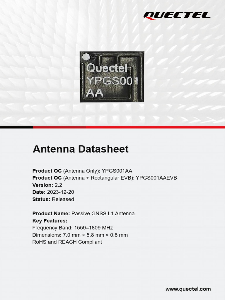 Quectel Antenna YPGS001AA Datasheet V2.2 | PDF | Printed Circuit Board ...