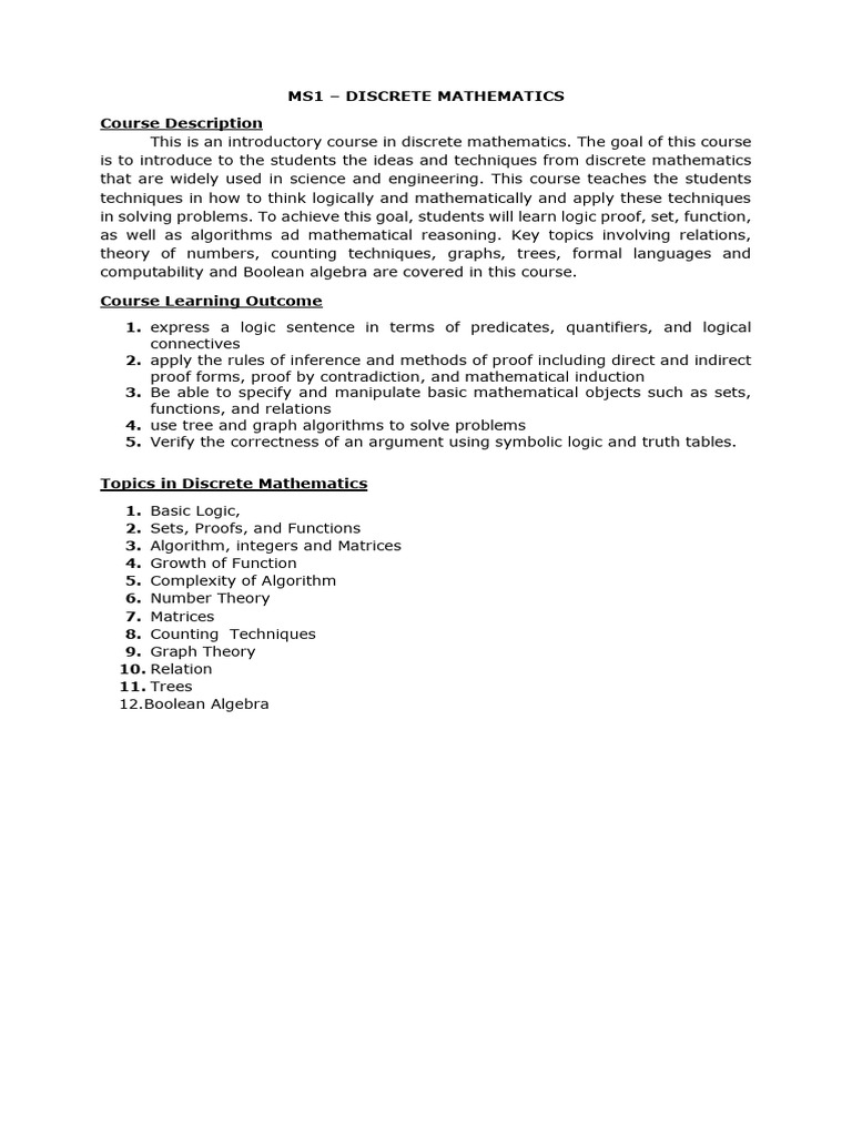 Discrete Mathematics Lesson 1 | PDF | Discrete Mathematics | Mathematics