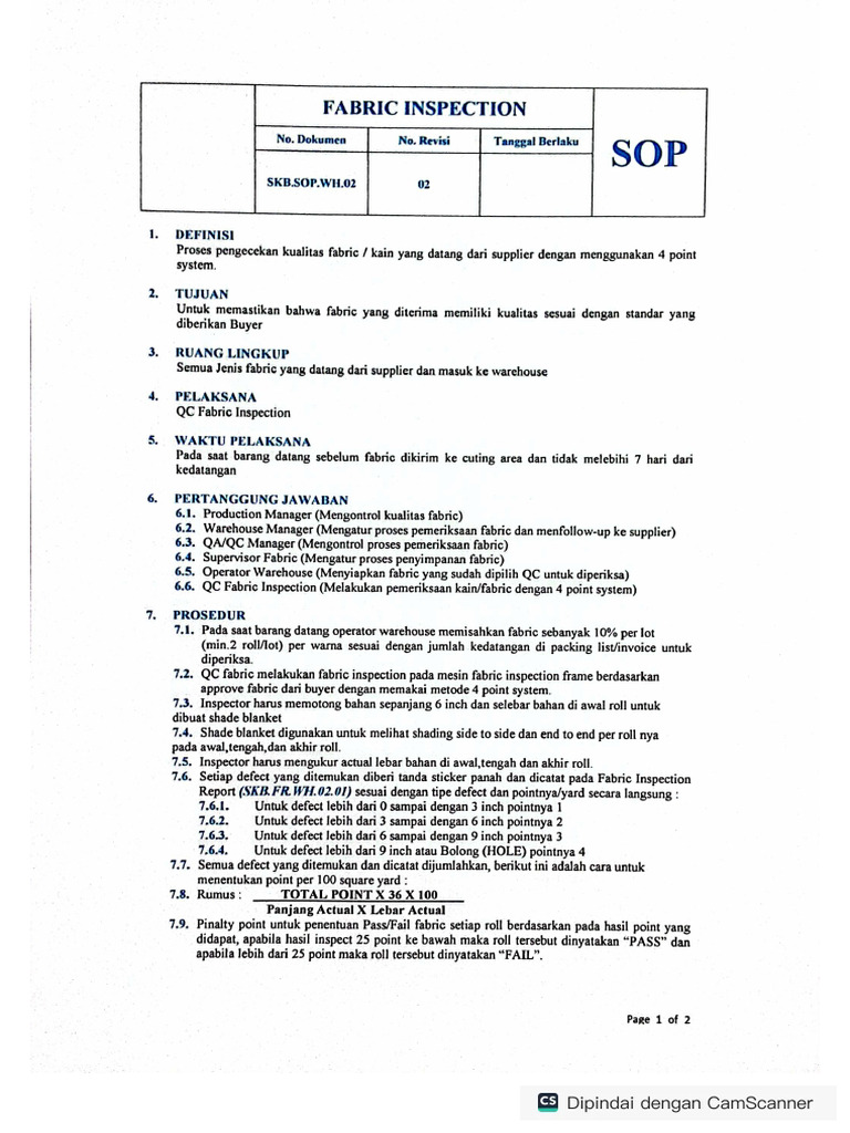 Sop Inspect Fabric | PDF