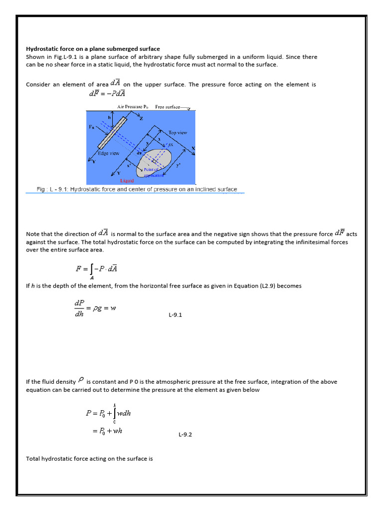 Hydrostatic Force on Submerged Surfaces | PDF | Pressure | Force