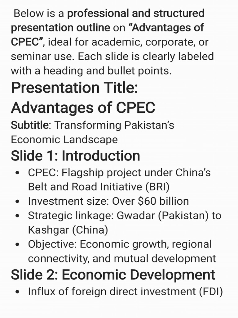 Presentation On Advantages of CPEC Pak China | PDF