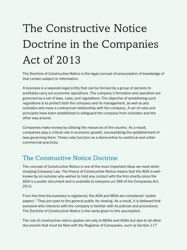 The Constructive Notice Doctrine in The Companies Act of 201 | PDF ...