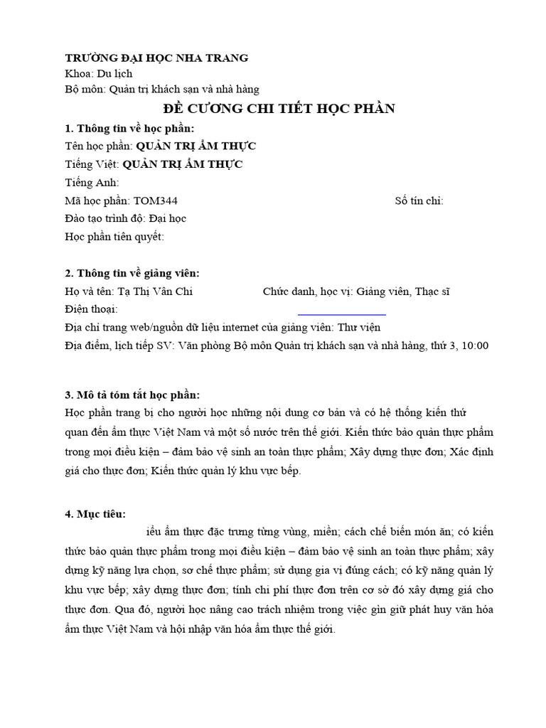 TTVChi DCCTHP Quan Tri Am Thuc 2019 | PDF