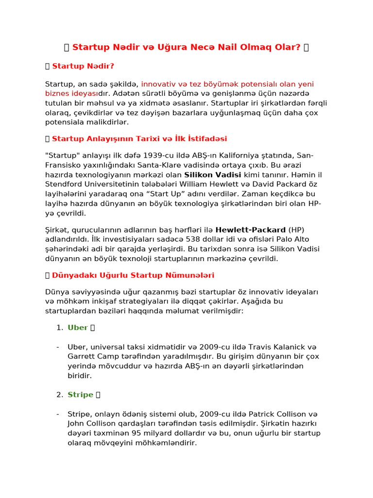 Startup nedir | PDF
