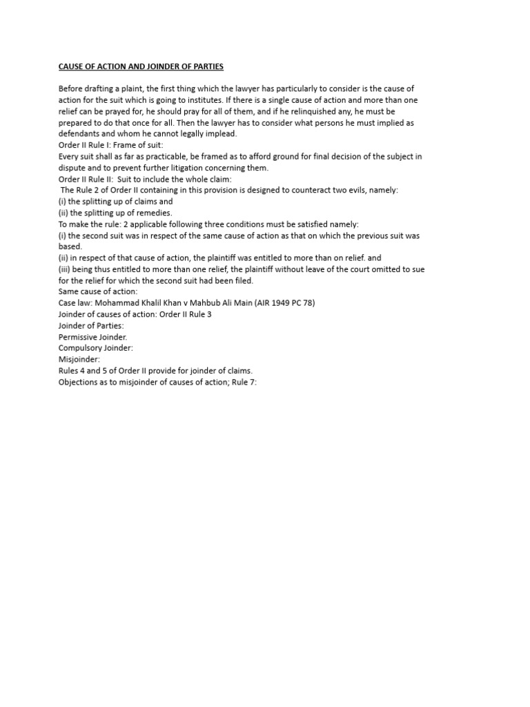Joinder of Causes and Parties in CPC | PDF