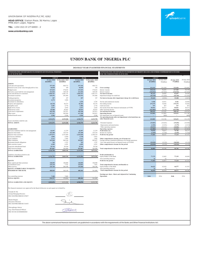June 2024 Abridged Financial Statements 1 | PDF | Income | Expense