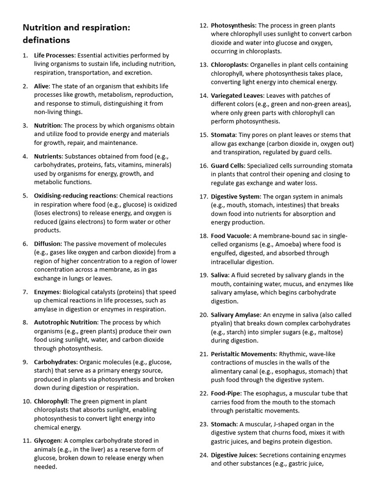 Nutrition and Respiration | PDF | Digestion | Cellular Respiration