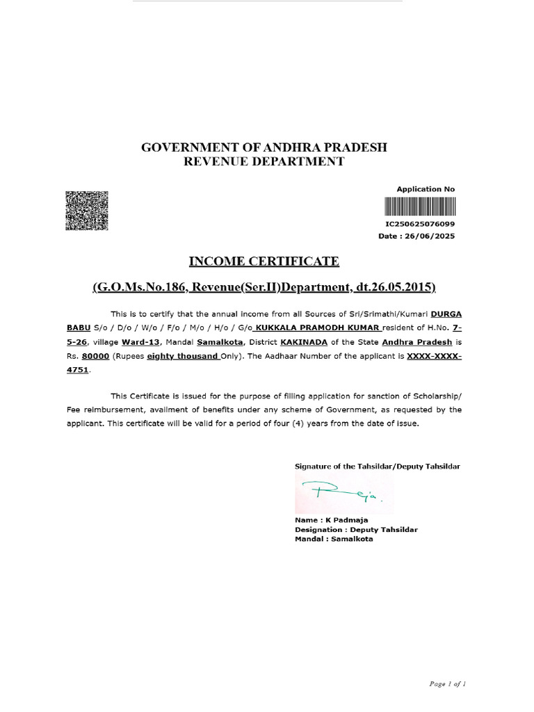 Kukkala Pramod Income | PDF