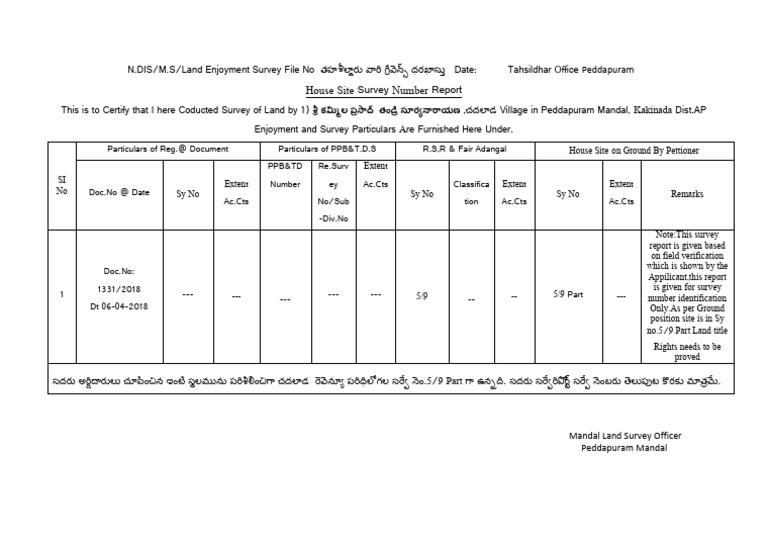House Site Number: Survey | PDF