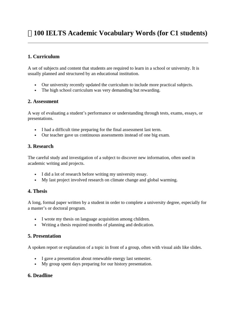 20 IELTS Academic Vocabulary Words | PDF | Thesis | Essays