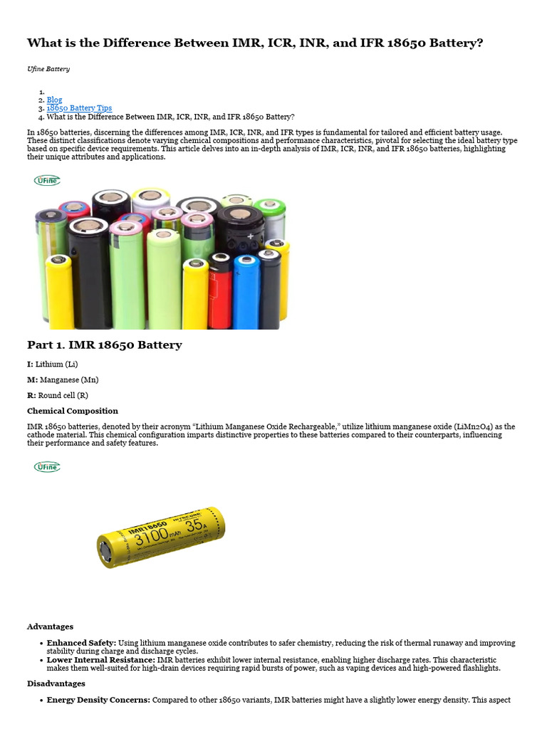 Differences Between IMR, ICR, InR, and IFR 18650 Batteries | PDF ...