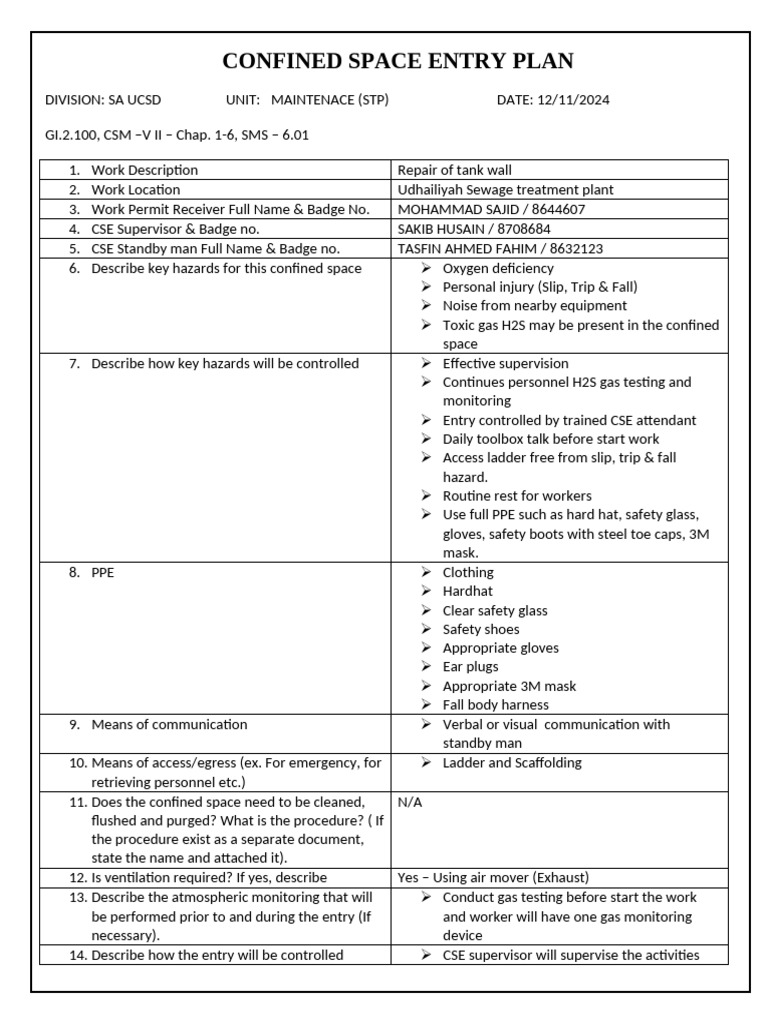Confined Space Entry Procedures 11152024 | PDF | Personal Protective Equipment | Occupational ...