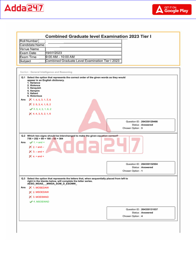 SSC CGL Tier 1 Question Paper 4 | PDF