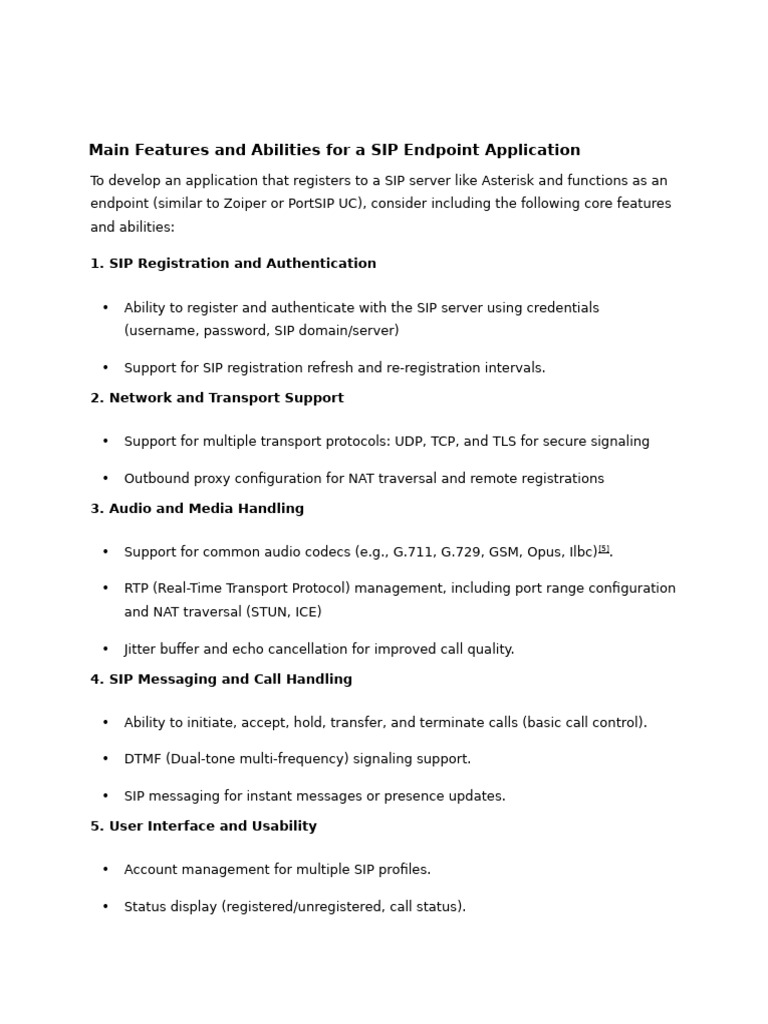 Main Features and Abilities For A SIP Endpoint App | PDF | Session Initiation Protocol ...