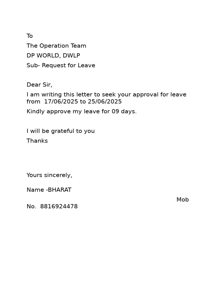 Leave Application | PDF