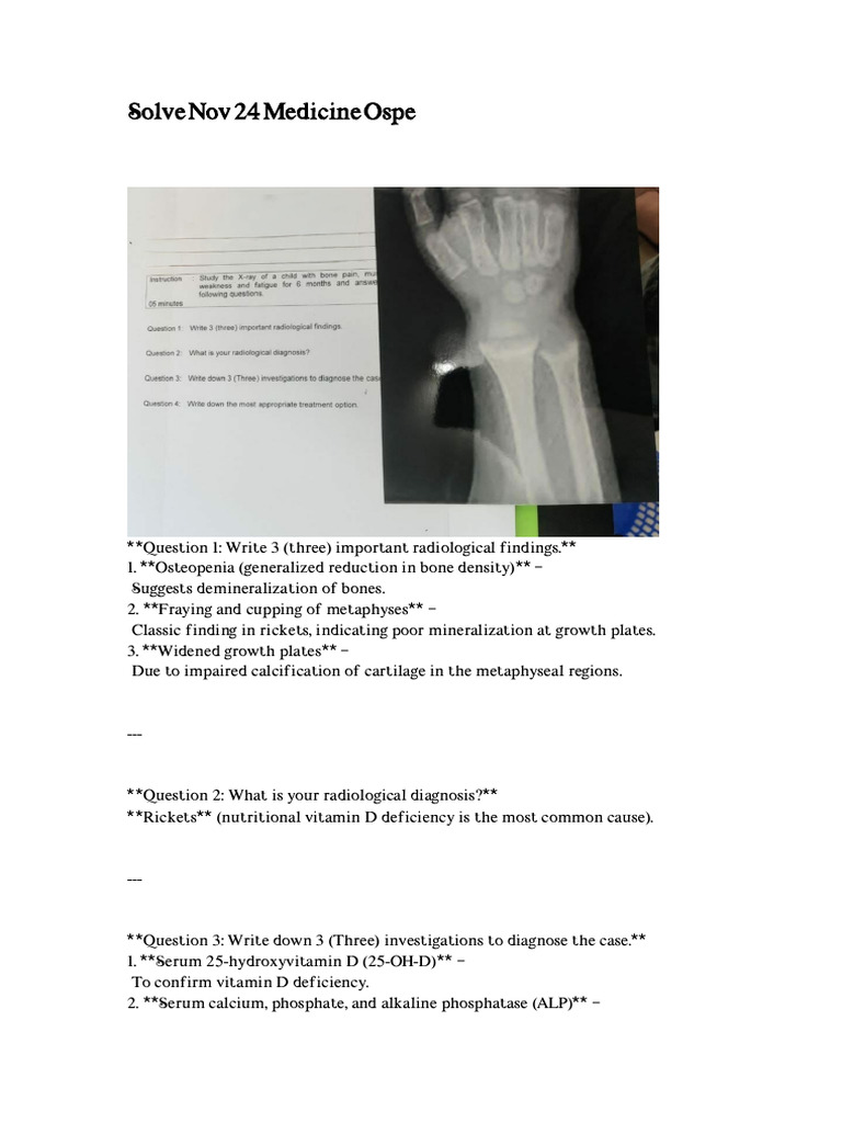 Solve Nov 24 Medicine Ospe | PDF | Anemia | Vitamin D