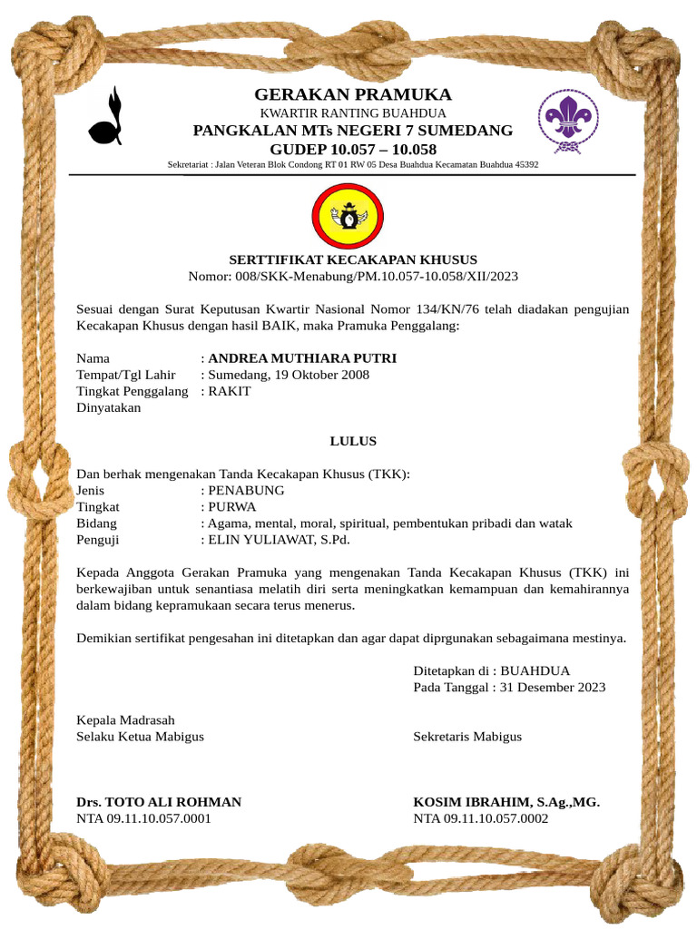 Sertifikat TKK Menabung | PDF