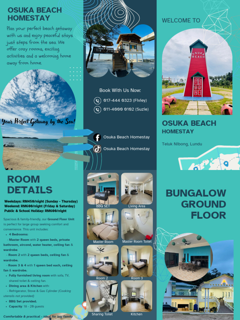 Osuka Beach Homestay Brochure 2025 | PDF | Bedroom | Workweek And Weekend