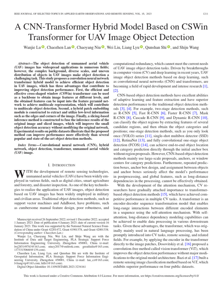 A CNN-Transformer Hybrid Model Based On CSWin Transformer For UAV Image Object Detection | PDF ...