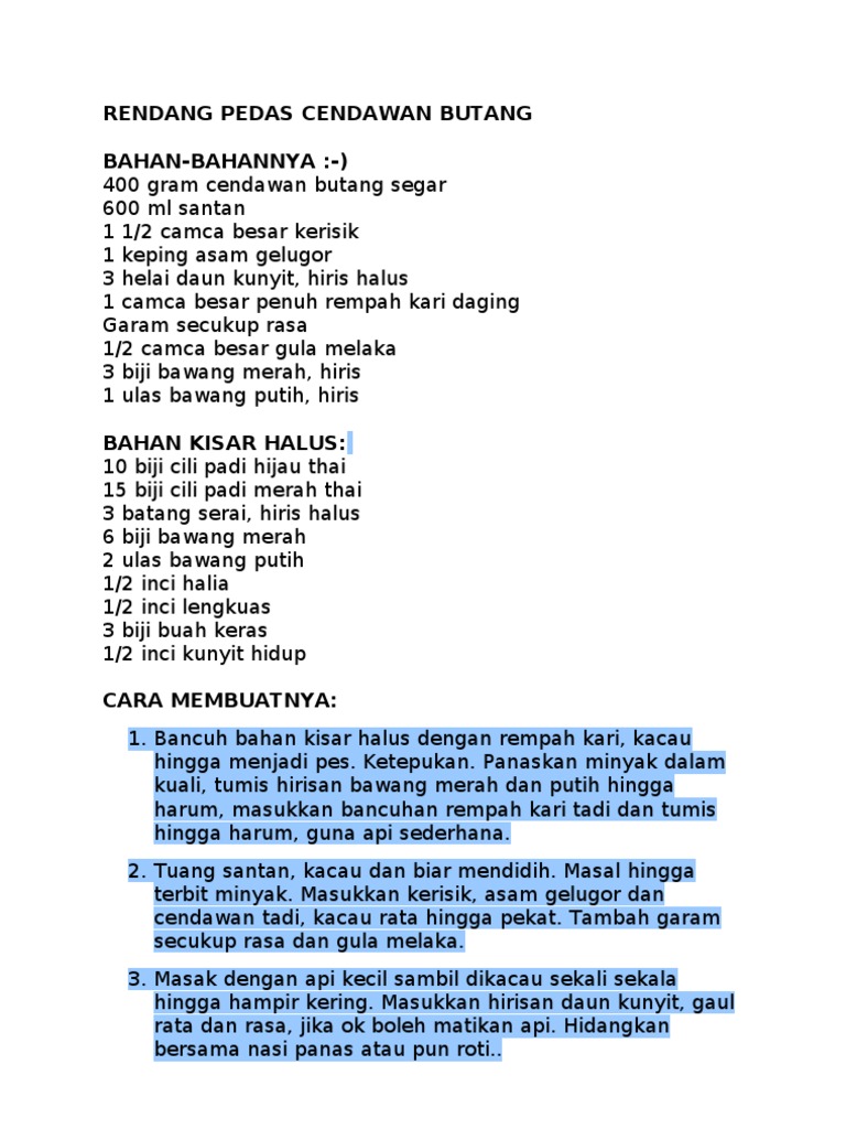 Rendang Pedas Cendawan Butang | PDF