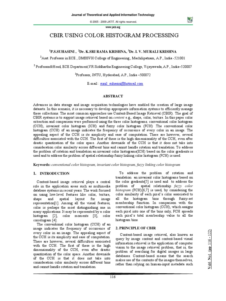 Cbir Using Color Histogram Processing: P.S.Suhasini, Dr. K.Sri Rama Krishna, Dr. I. V. Murali ...
