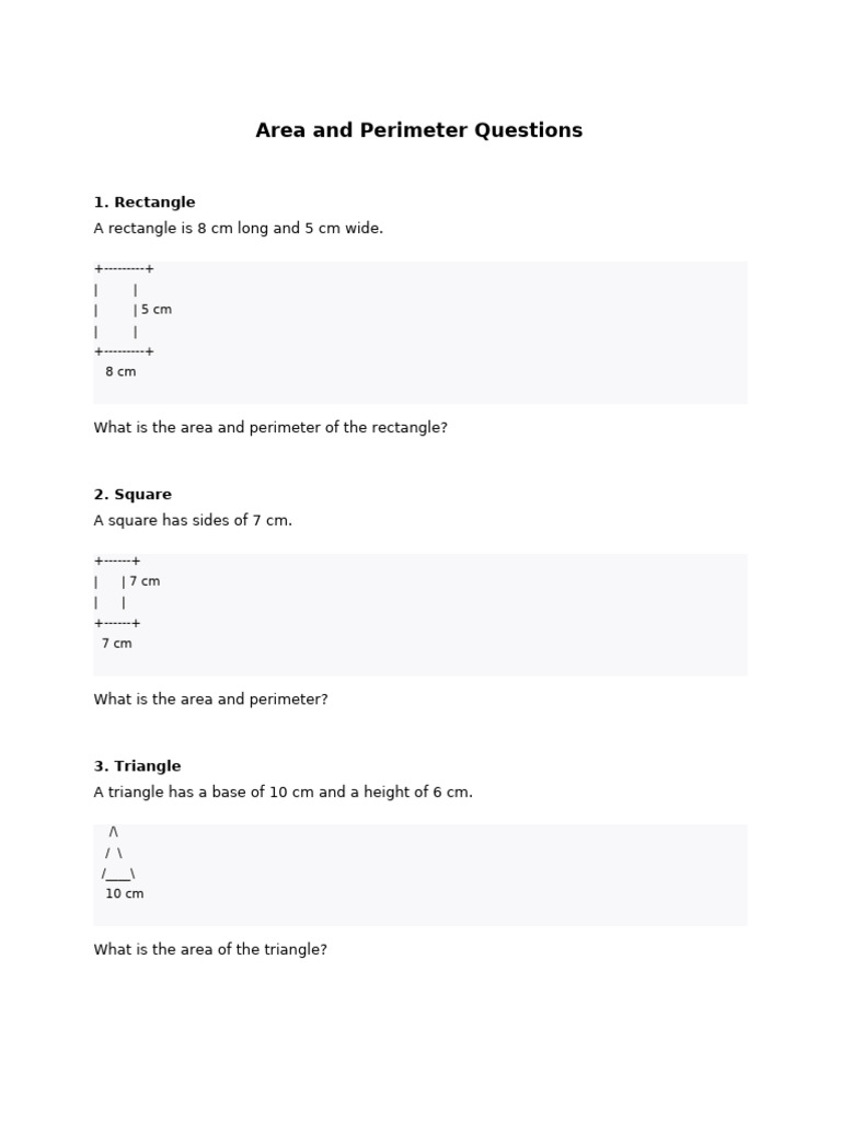 11+ Area and Perimeter Practice | PDF | Area | Geometry