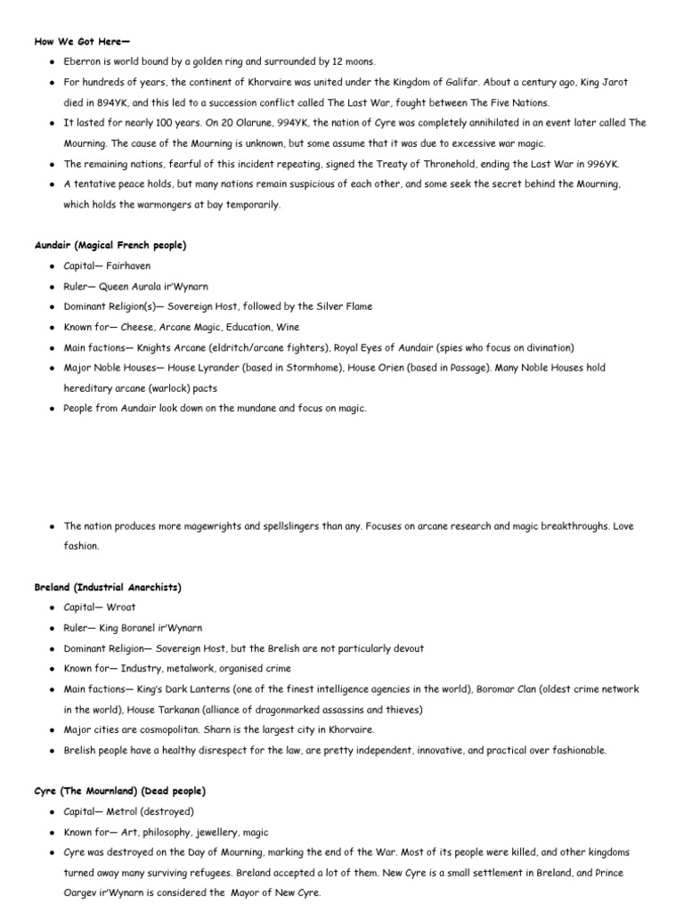 Overview of Eberron's Nations | PDF